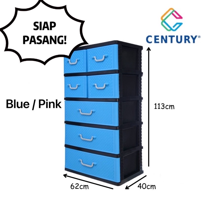 🔥SIAP PASANG🔥CENTURY 5 Tier Plastic Drawer B9350 / Clothes Cabinet ... 🔥SIAP PASANG🔥CENTURY 5 Tier Plastic Drawer B9350 / Clothes Cabinet ...