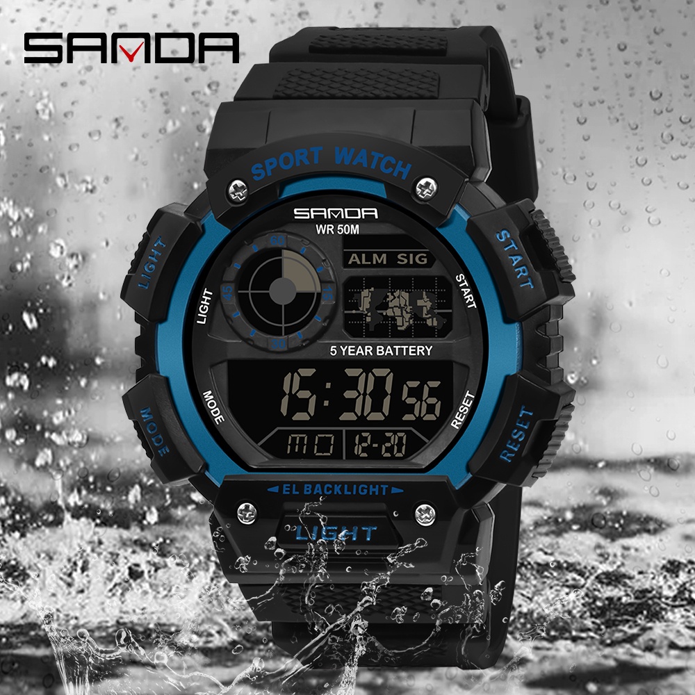 SANDA Men Watch Sports Waterproof Watch LED Display Multifunction Men's ...