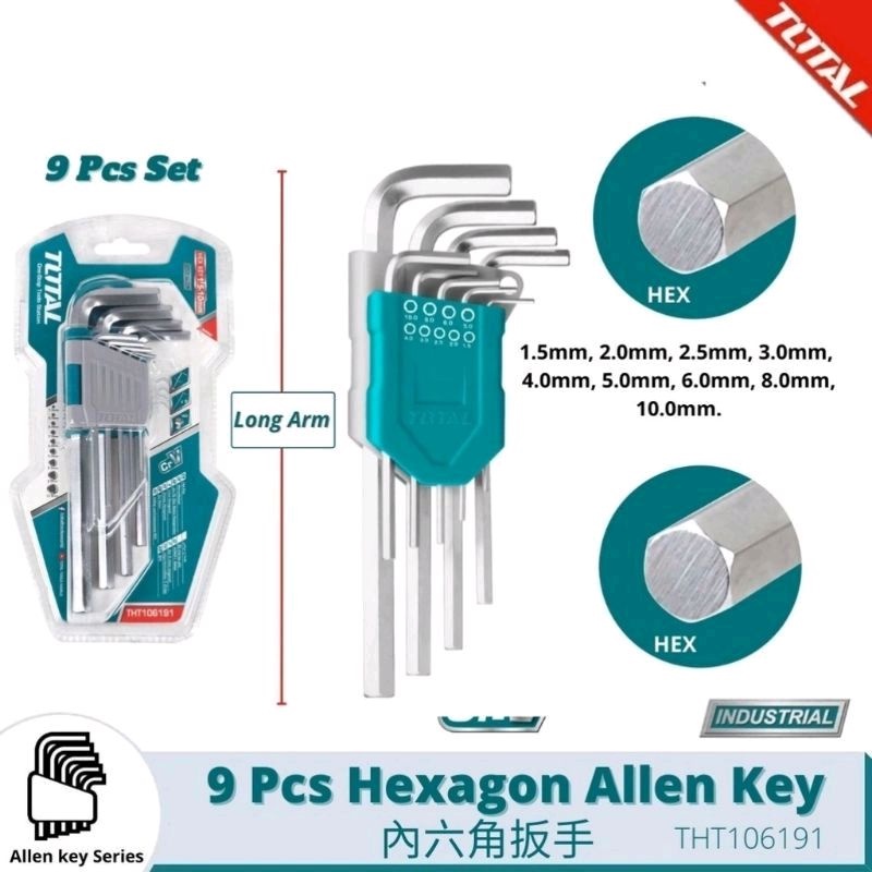 TOTAL 9 Pcs Hex Long / Extra Long Allen Key Set (1.5 ~ 10mm) 內六角扳手 | Shopee Malaysia