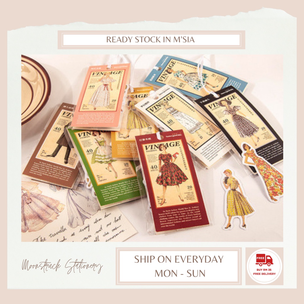 MOONSTRUCK 40Pcs Washi Sticker Vintage Old Fashion Ladies Gentleman ...
