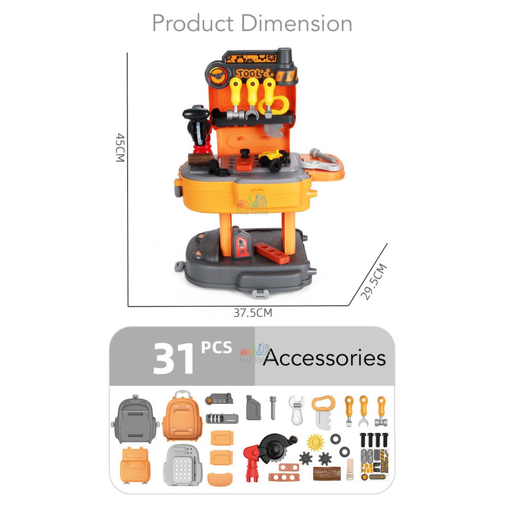Construction Tools Backpack Toy [ Foldable Table ] Pretend Play for ...