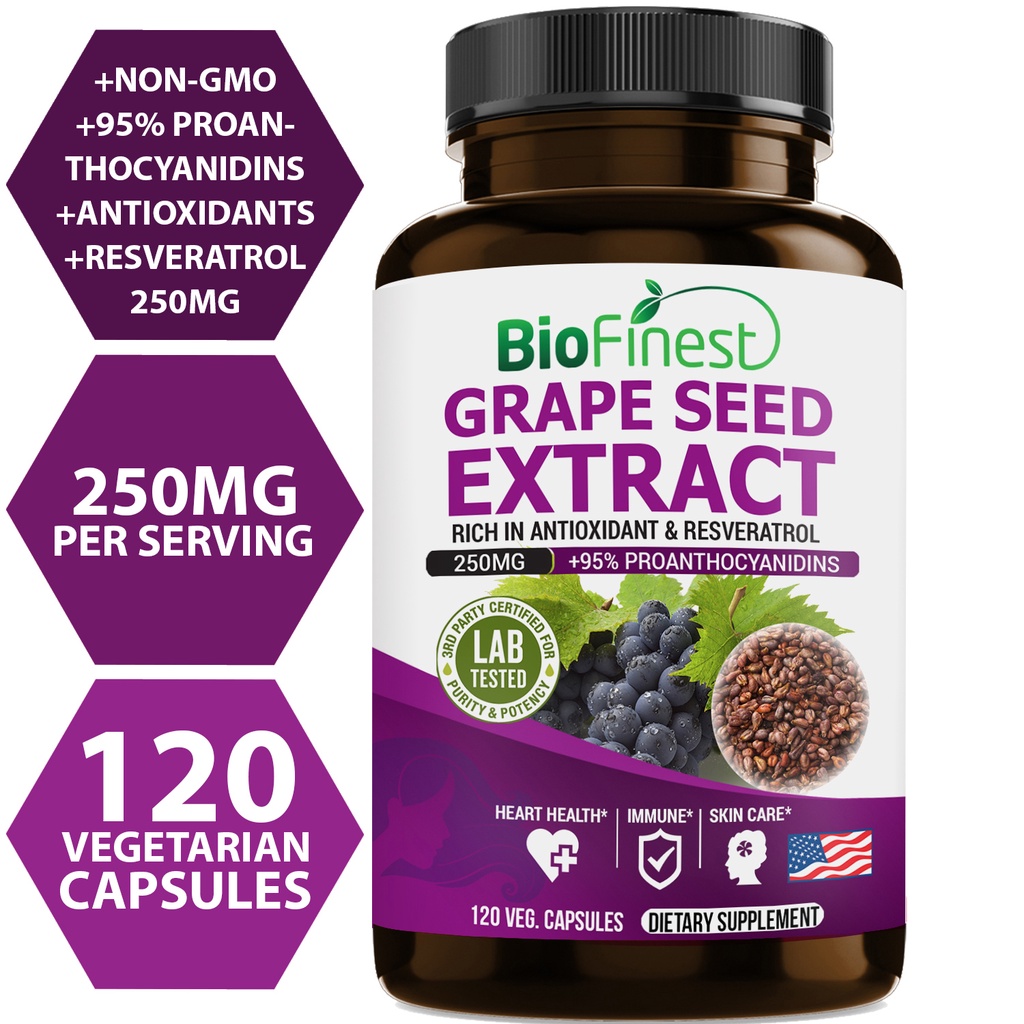 Biofinest Grape Seed Extract 250mg - 95% Proanthocyanidins (120 ...
