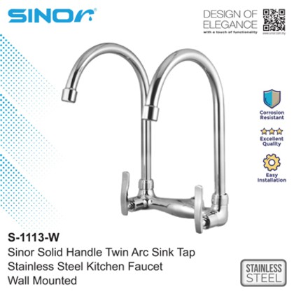 SINOR SOLID HANDLE TWIN ARC SINK TAP S-1113-W -WALL MOUNTED | Shopee ...