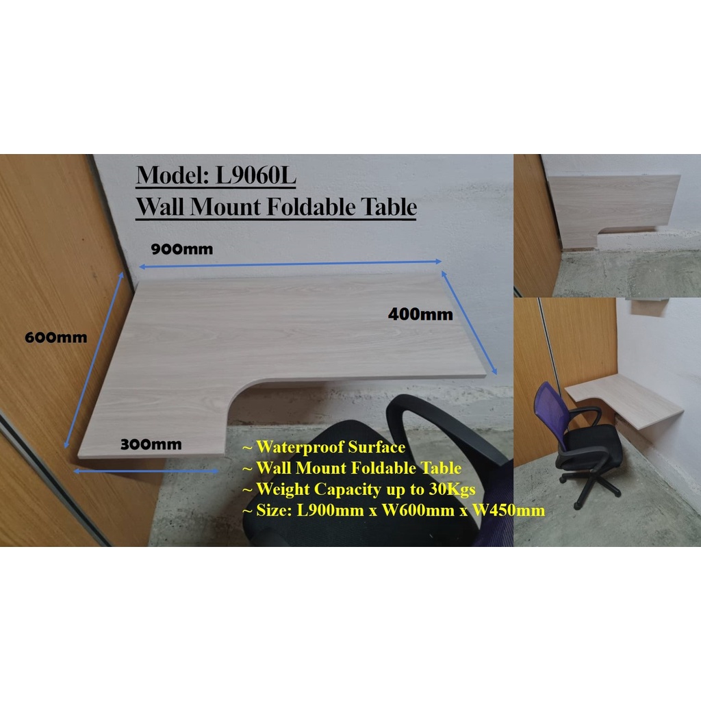 L Shape Foldable Wall Table Wall Mount Table Waterproof Meja Lipat ...