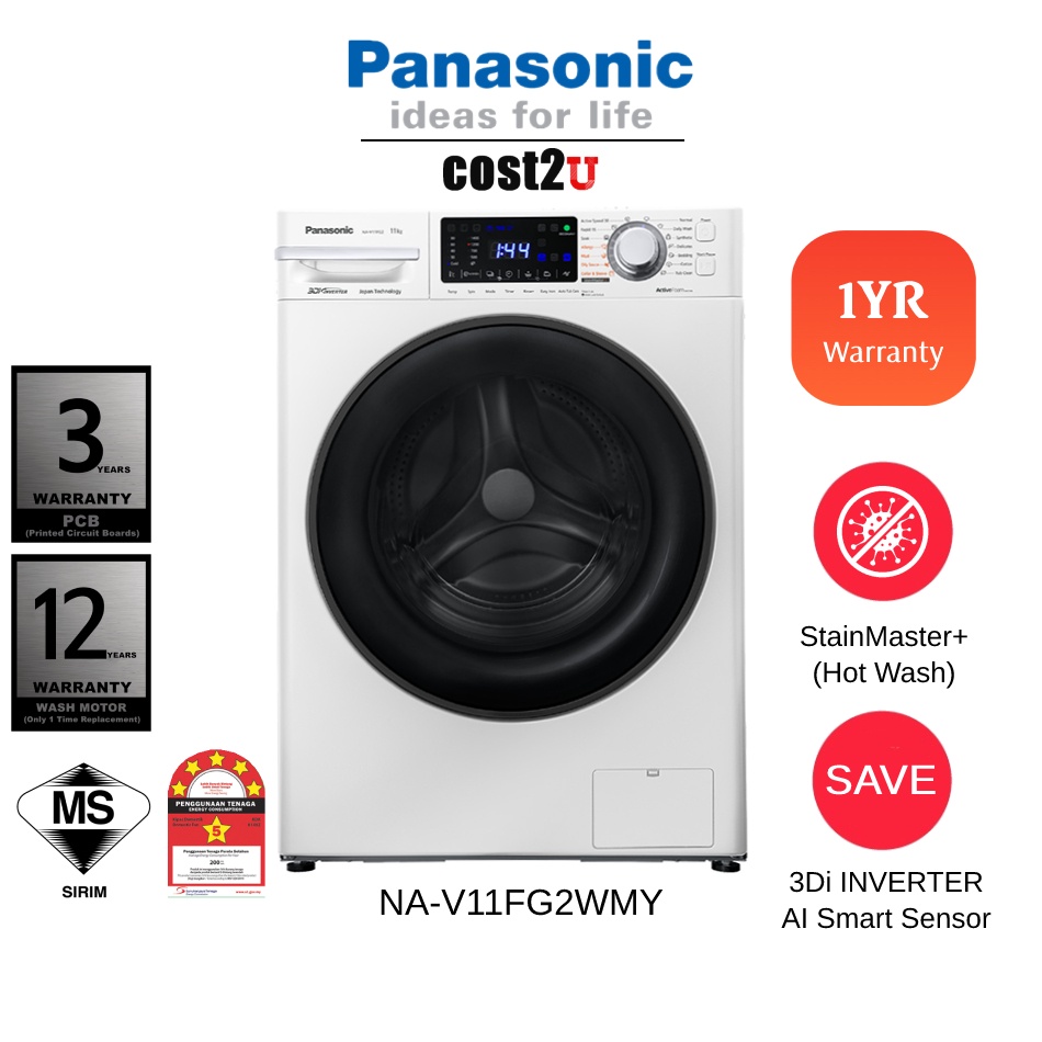 Panasonic 11KG ECONAVI Inverter Front Load Washer | NA-V11FG2WMY NA ...