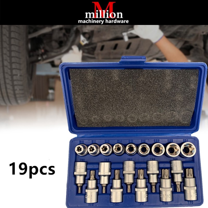 19pcs T20-T70 & E10-E24 1/2'' Torx & E type Socket Set chrome vanadium ...