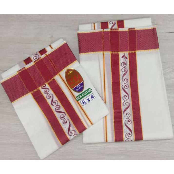 MEN'S TRADITIONAL COTTON VESHTI/DHOTI WITH COLOURED THREAD WORK BORDER ...