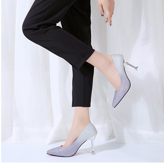 Gradient Color Shallow Mouth Pointed High Heel Stilettos Shoes Wedding ...