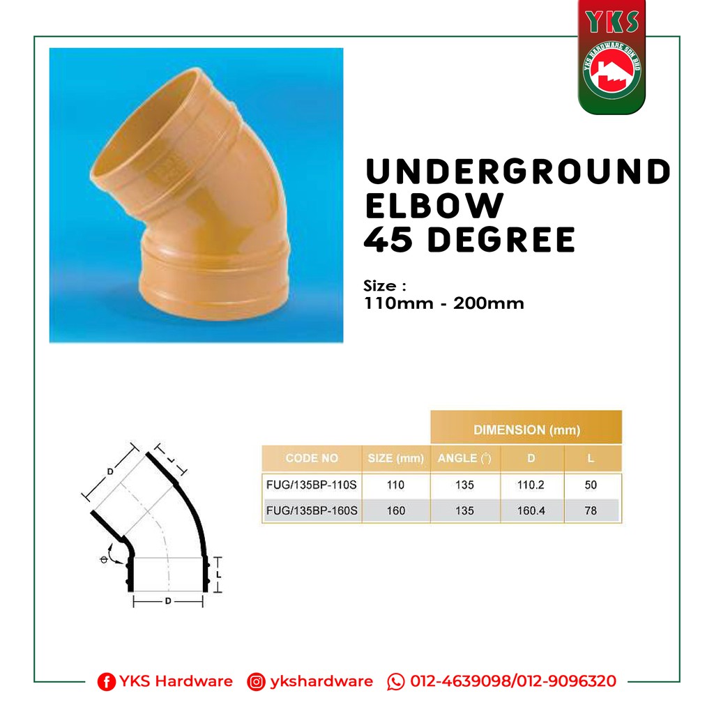 UNDERGROUND ELBOW 45 DEGREE - Pipe & Fittings System | Shopee Malaysia