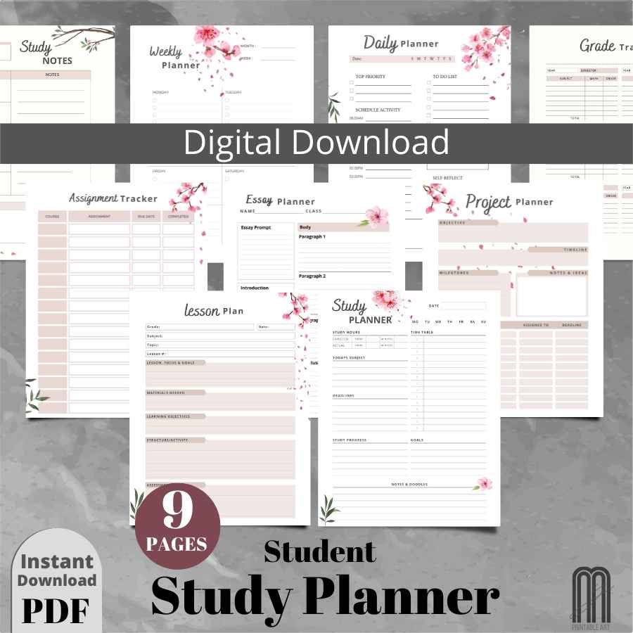 PDF Instant Download, Printable Student Study Planner, Essay Planner ...