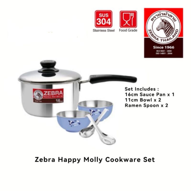 100% Original Thailand Zebra Stainless Steel Happy Molly Cookware Set ...
