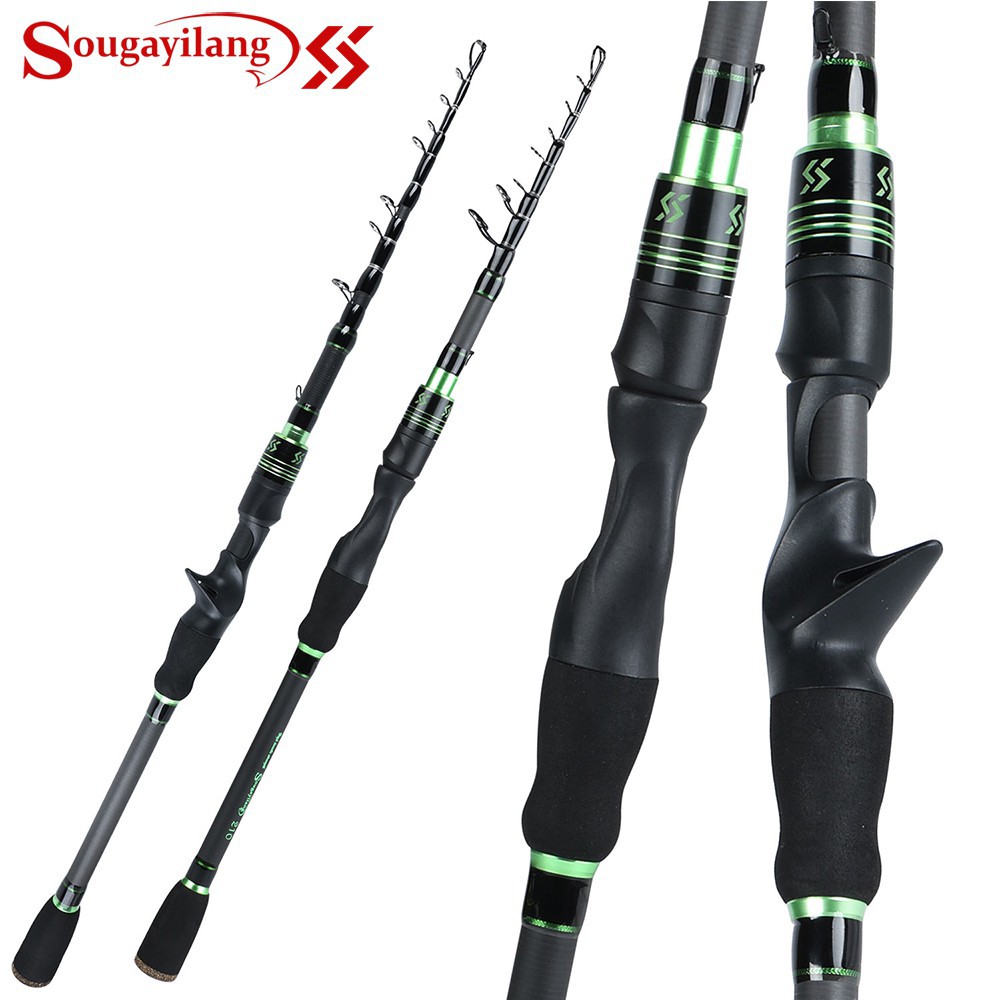Sougayilang Spinning/Casting Fishing Rod Protable Carbon Fiber Telescopic Fishing Rod M Power ...