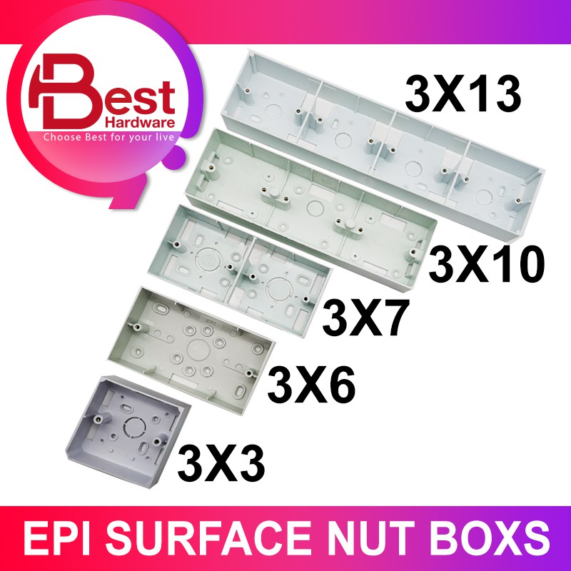 BEST HARDWARE - PVC Box Surface Type Nut Box/ Electrical Box/ Base 3x3 ...