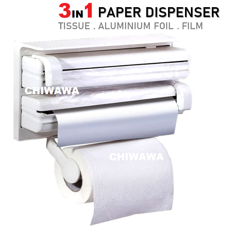 3 IN 1 Wall Mounted Triple Paper Dispenser Aluminium Foil Holder Cling ...