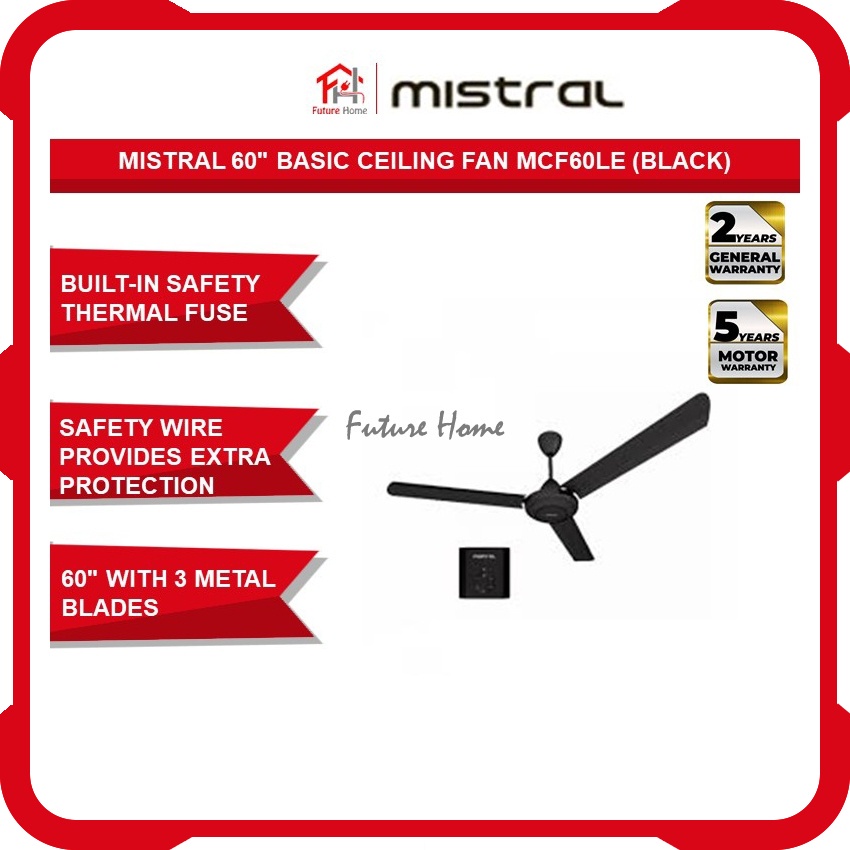 Mistral 60" 3 Blade Basic Ceiling Fan MCF60LE (Black) | Shopee Malaysia