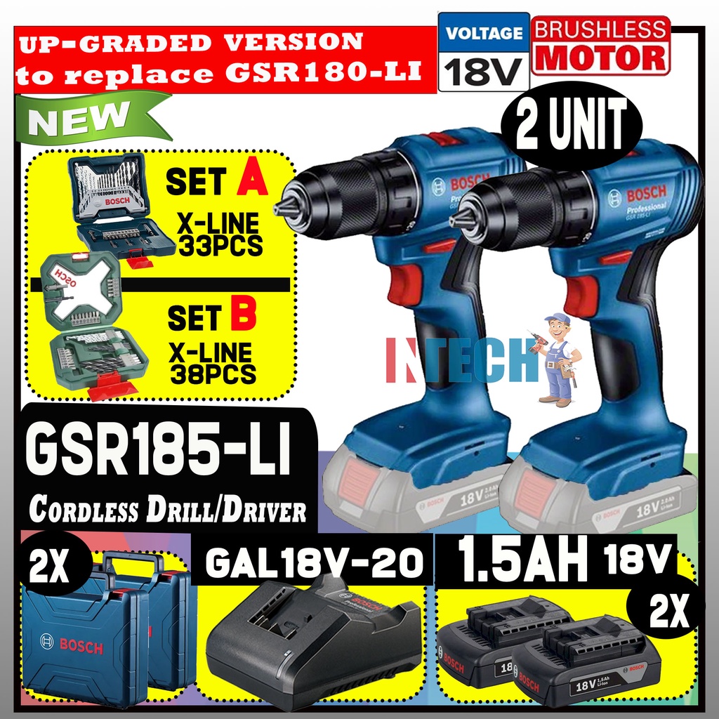 BOSCH COMBO 18V BRUSHLESS MOTOR GSR185-LI CORDLESS DRILL/DRIVER+X-LINE ...