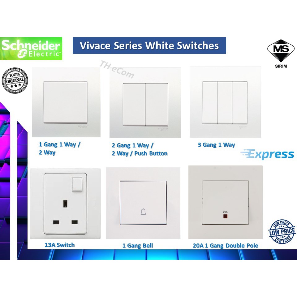 Schneider Vivace White Switches & Sockets - 1 Gang / 2 Gang / 3 Gang ...