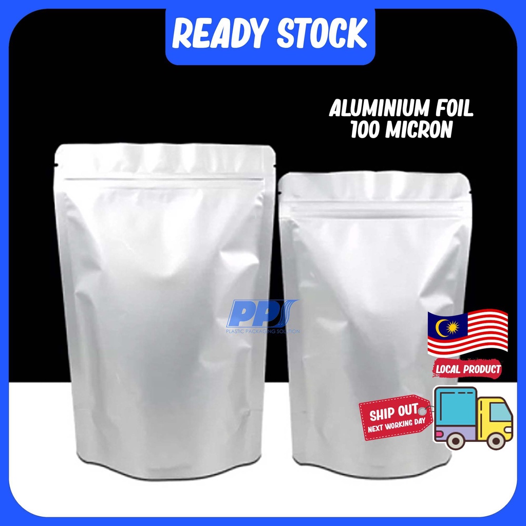 50pcs 100micron THICK Pure Aluminium Foil Stand Zip Lock Bag / Both ...