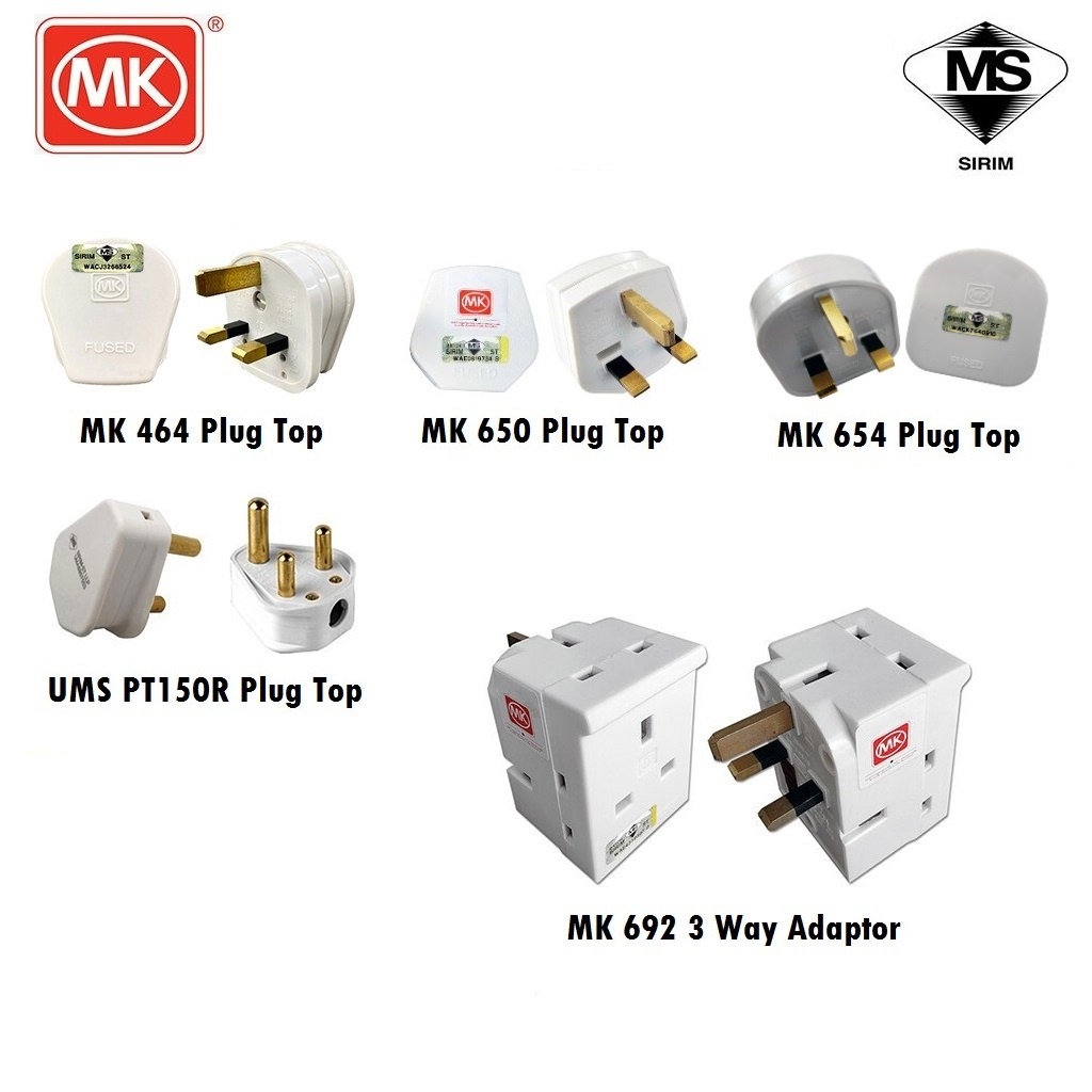 MK Plug Top 646 650 654 MK 3 Way Adaptor 692 MK Honeywell 13A UK 3-Pin / UMS PT150R 15A Round 3 ...