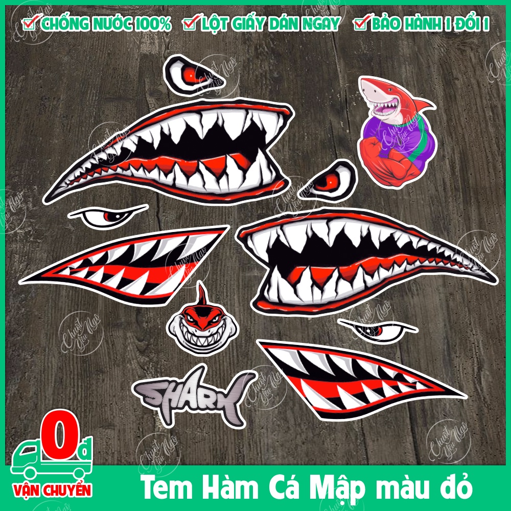 [Big] Red shark stamp set, waterproof matte decal stickers to decorate ...