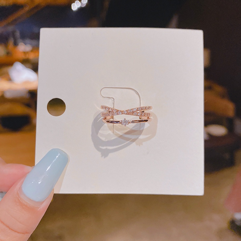 Korean S925 Silver Rose Gold Cross Diamond Zircon Women Fashion Jewelry Wedding Engagement Rings ...