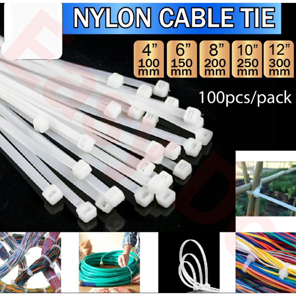 4" , 6" , 8" WHITE Cable Ties Nylon Wire 100pcs Pengikat Wayar Kabel ...