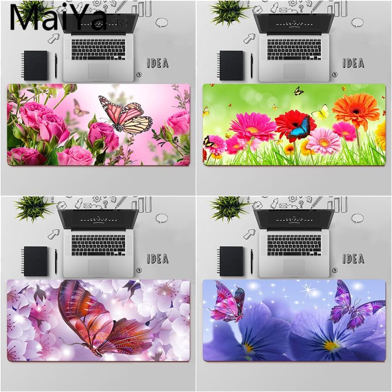 Fresh Flowers With Butterfly Laptop Gaming Mouse Pad Large Mouse Pad ...
