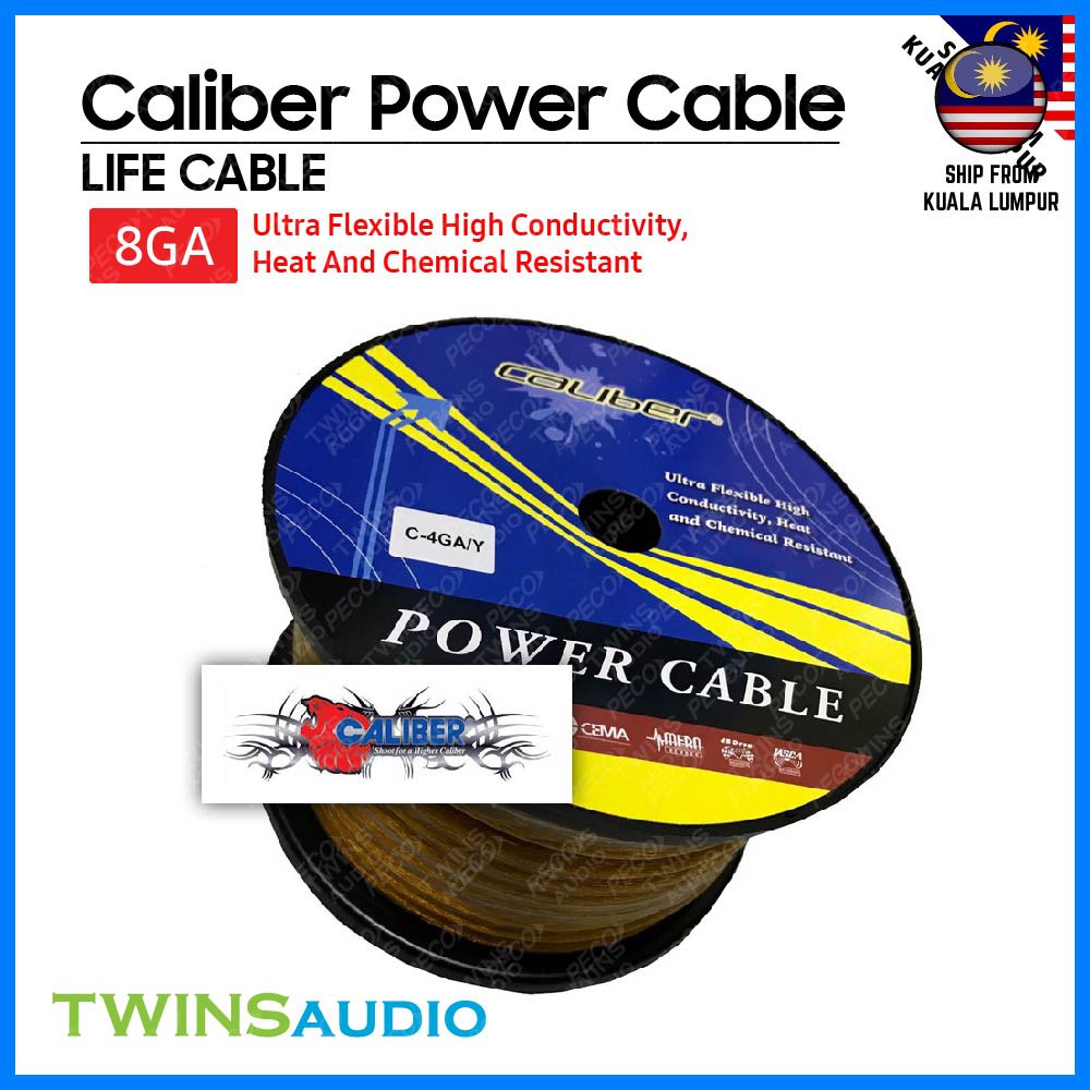 Caliber 8GA Audio Power Cable Speaker and Amplifier Audio Power Cable ...