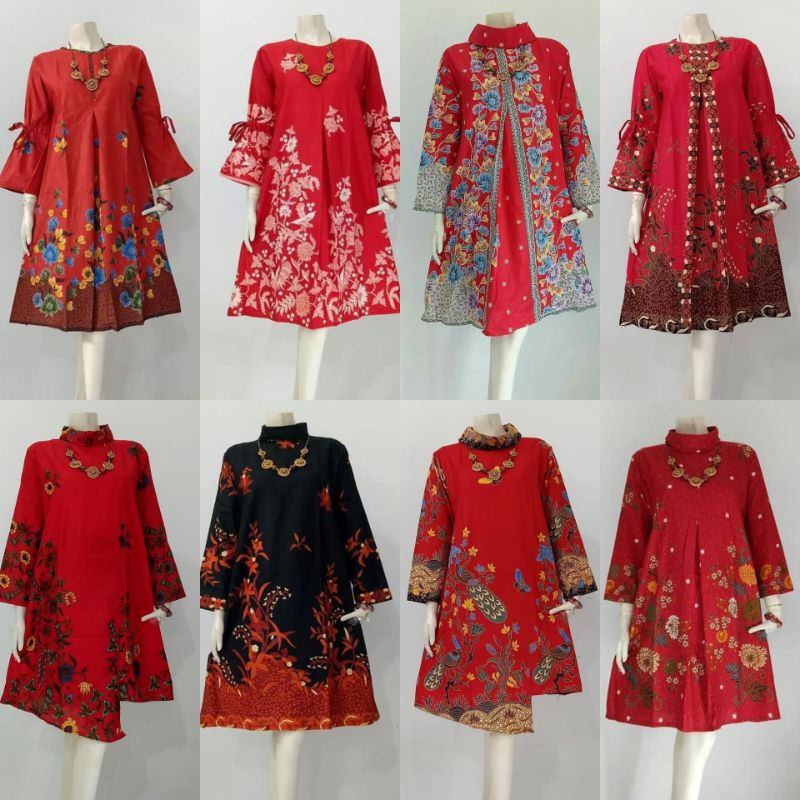 MERAH Tunik BATIK Unggul jaya Sogan Red maroon LD 105 & LD 120/red ...