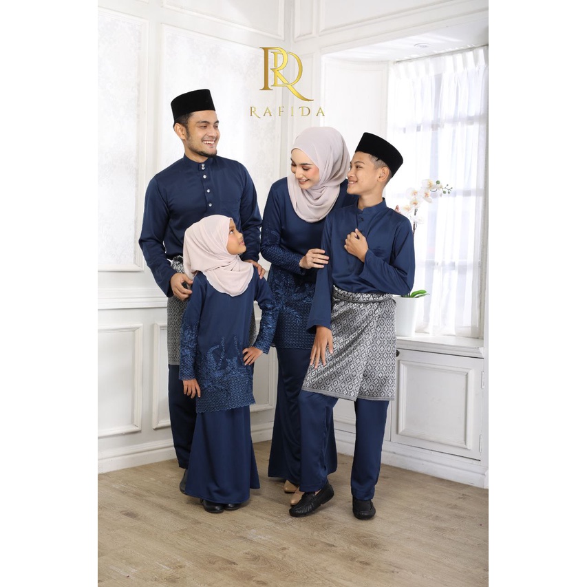 BAJU RAYA 2022 SET FAMILY BAJU KURUNG DAN BAJU MELAYU ( NAVY BLUE ...