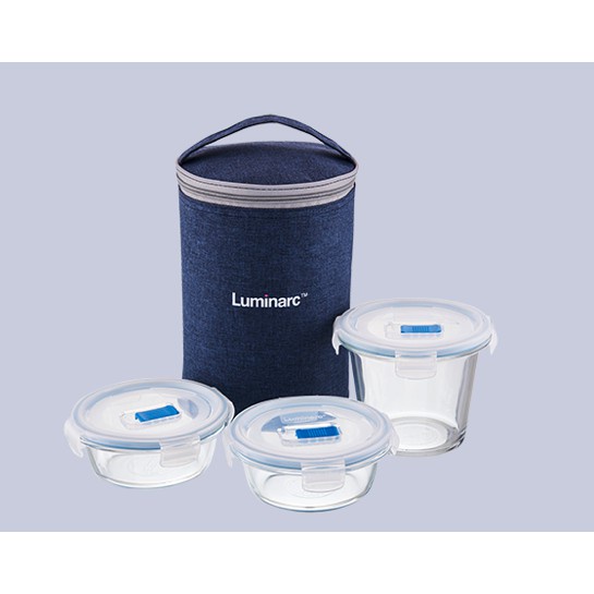 Luminarc S4P Pure Box Round Glass Lunch Box Container with Bag 420ml x2 ...