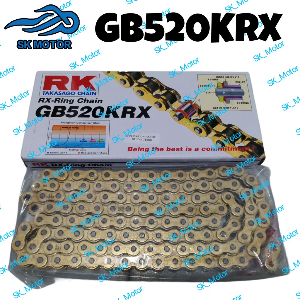 RK Japan RX Ring GB 520 525 530 KRX 120L Motorcycle Chain Gold Rantai ...