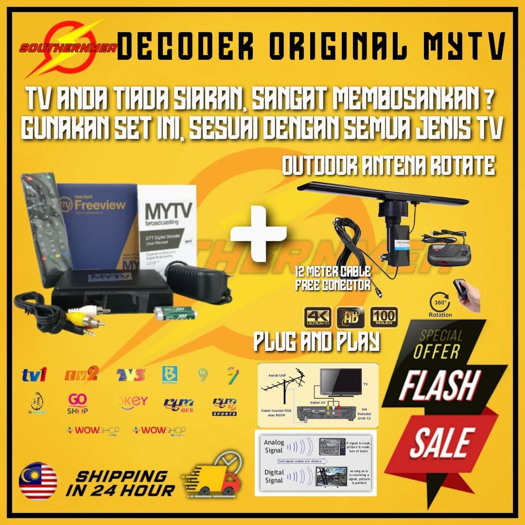 ORIGINAL DECODER MYTV DECODER MYTV FREEVIEW + ANTENA ROTATE ROTATING ...