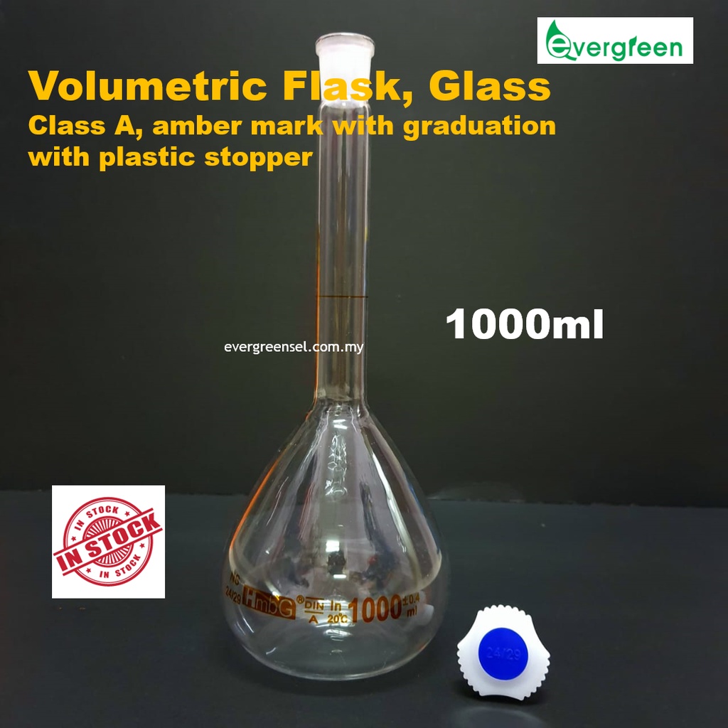 Volumetric Flask, Glass, Class A with PE Stopper, 500ml/1000ml/2000ml | Shopee Malaysia