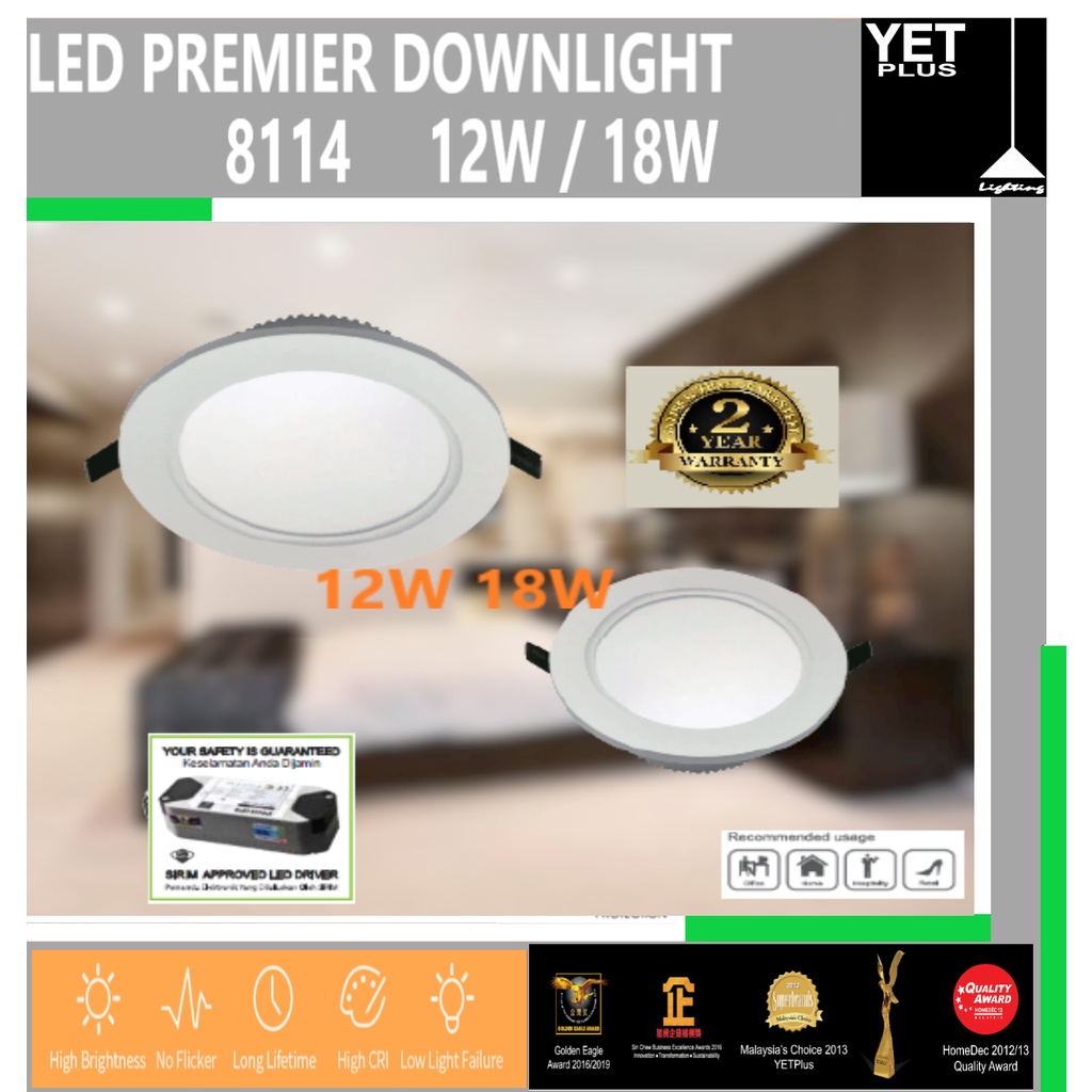 YETPlus Lampu LED Downlight YET8114 Round / YET8115 Square 12w & 18w ...