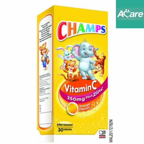 ACARE PHARMACY Champs Effervescent VIT C 250MG Plus Zinc 30's | Shopee ...