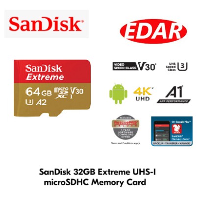 SanDisk Extreme Class 10 Micro SD Card 4K A2 V30 170MBS 64GB | Shopee ...