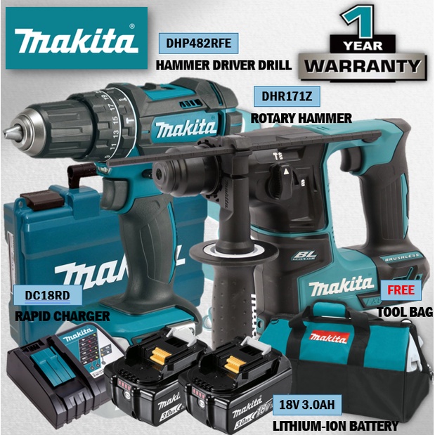 🔥 PROMOTION 🔥 MAKITA LXT 18V Combo Set RM1920 ( DHP482RFE Hammer Driver Drill / DHR171Z Rotary ...