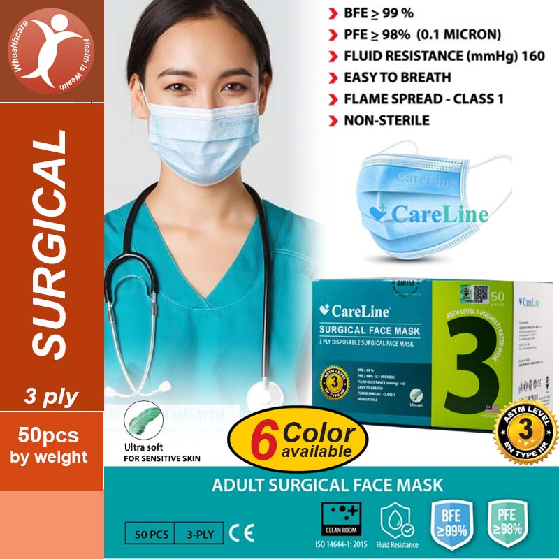 【50PCS】【SIRIM】CARELINE Surgical Face Mask 【3Ply】/ Pelitup Muka/罩 【Made ...