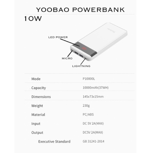 100% Original Yoobao Powerbank 10000mAh / 20000mAh / 30000mAh 2 Outputs ...
