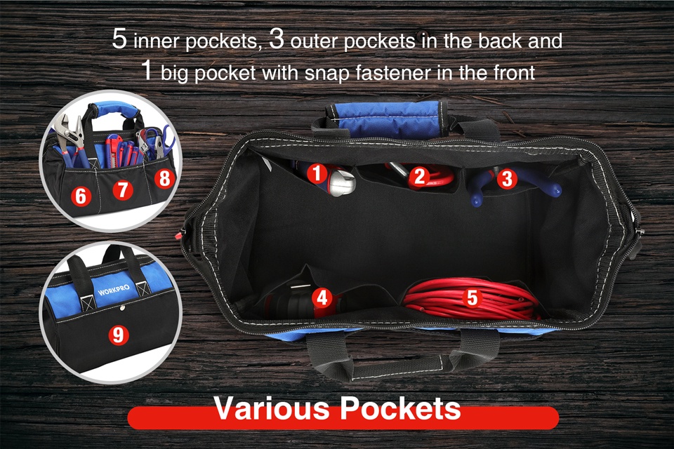 WORKPRO 14 inches Tool Bags Multifunction Bags Portable Waterproof ...