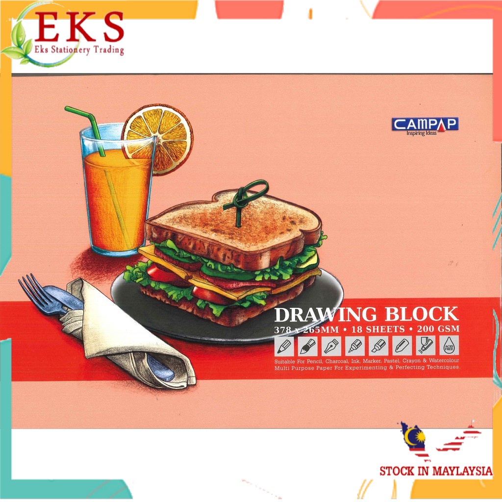 CAMPAP DRAWING BLOCK 378 x 265MM 18 SHEETS 200 GSM INSPIRING IDEAS PEACH 图画簿 | Shopee Malaysia