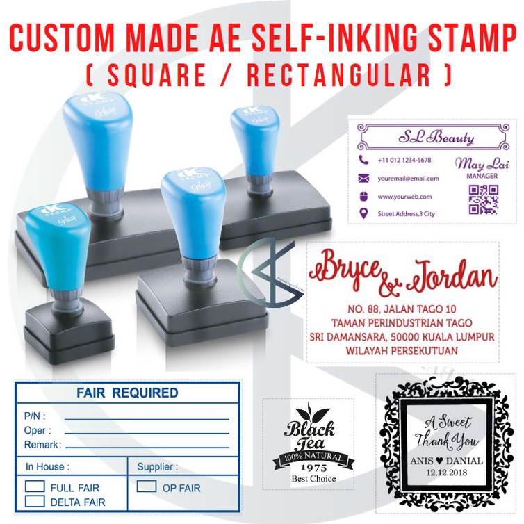 Custom Made AE Stamp Self Inking Stamp Square Rectangular / Rubber ...
