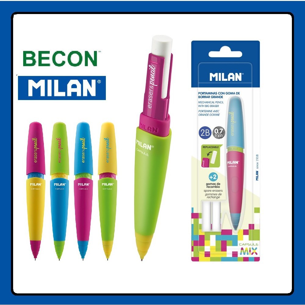 Milan Capsule Mix Mechanical Pencil 0.7mm + 2 Spare Erasers Blister ...