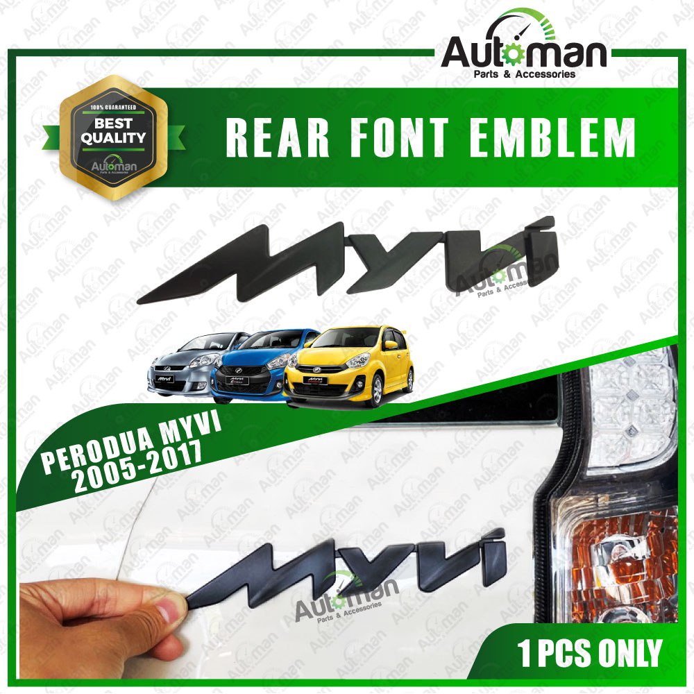 Perodua Myvi 2005 - 2017 Car Logo Matt Black Rear Font Emblem 1Pcs ...