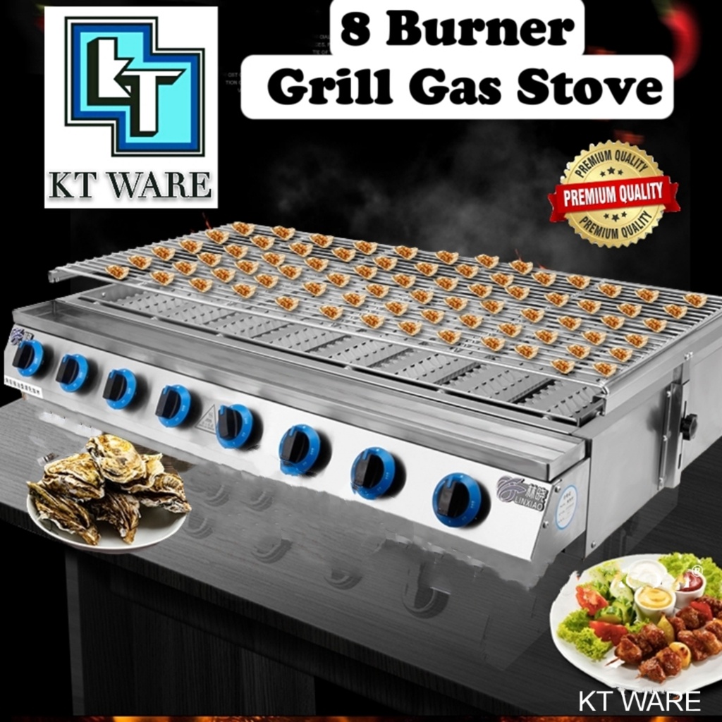 KT WARE Stainless Steel Commercial Gas BBQ Grill Stove ( 8 Burner Infra ...