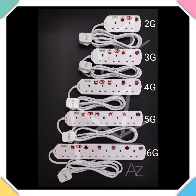 SELAMAT 2/ 3/ 4/ 5/ 6 Gang Multiple Extension Trailing Socket with Neon ...