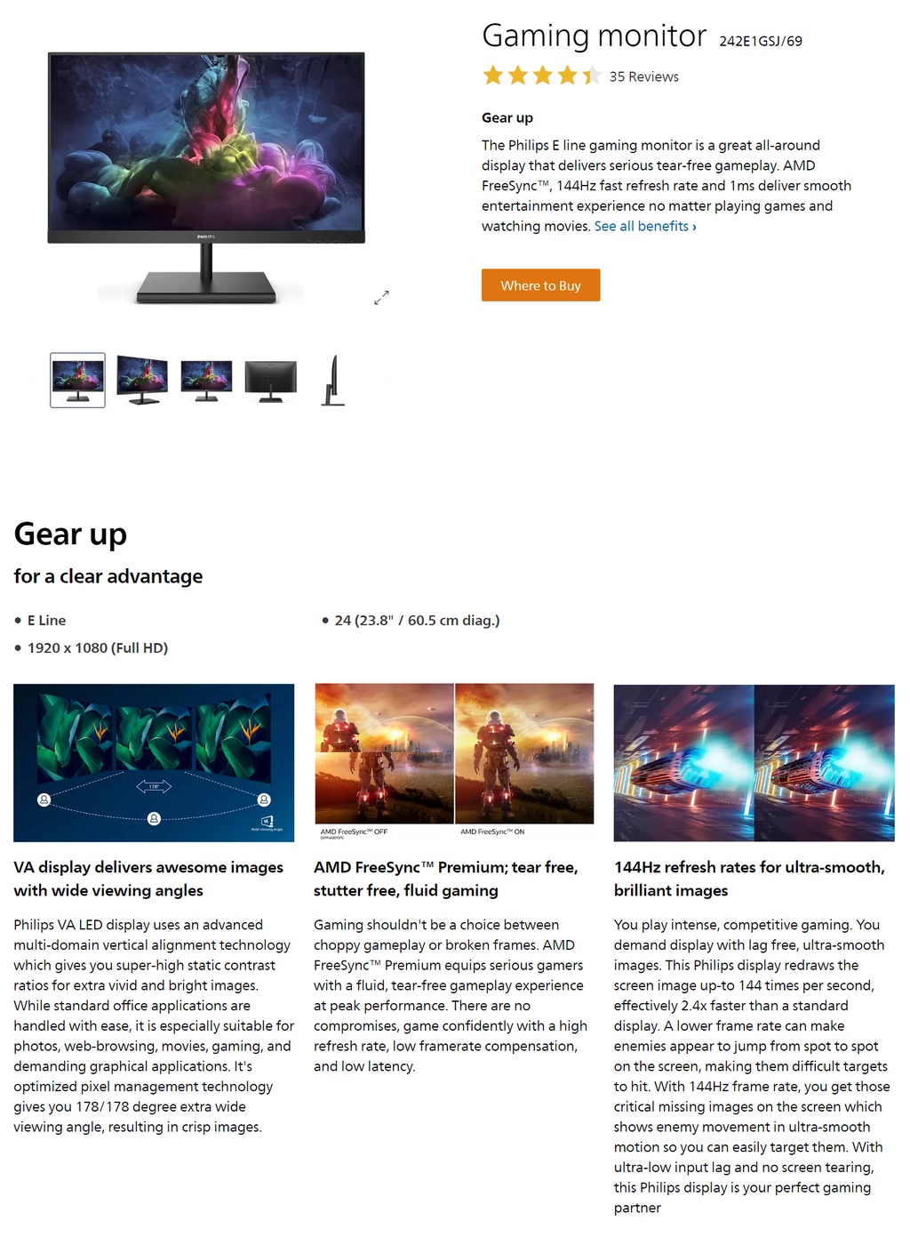 Philips 242E1GSJ 24" FHD 144Hz 1ms VA Gaming Monitor | Shopee Malaysia