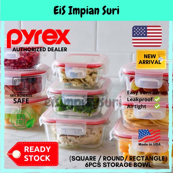 (New) Corelle Brand Pyrex Easy Vent 3pcs (Rectangle / Square / Round ...