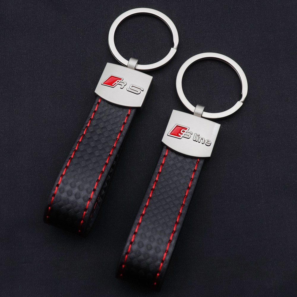 New car keychain metal 3D logo carbon fiber PU leather suitable for ...